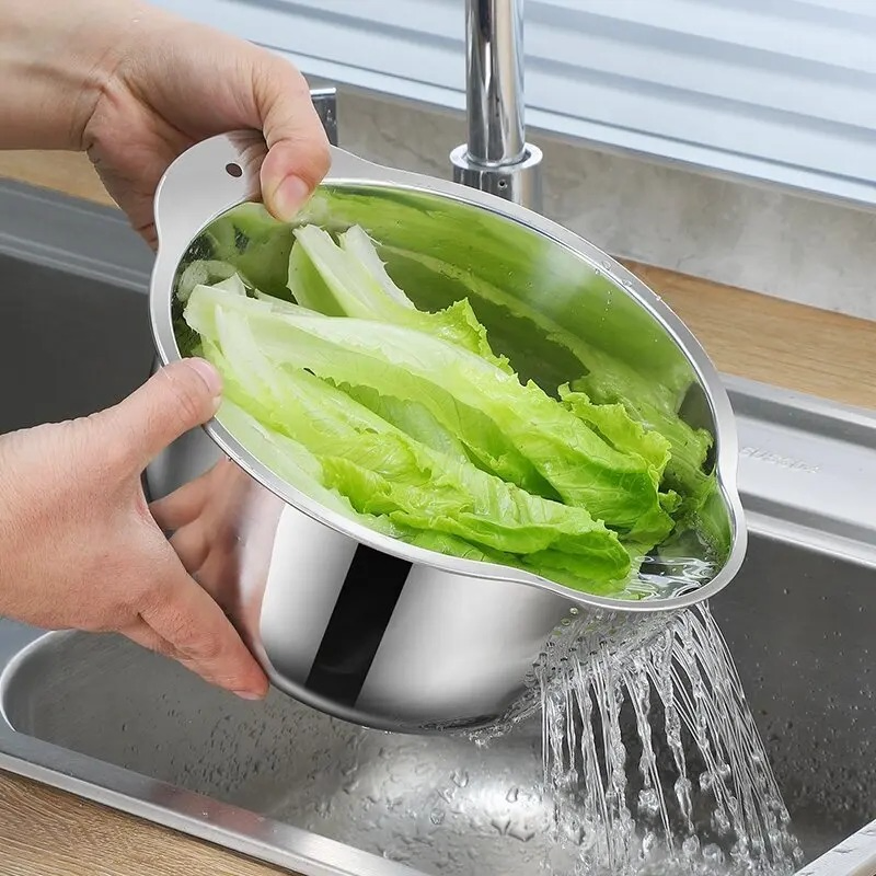Stainless Steel Washing Bowl Strainer With Side Drainer - Rivon Online Shop